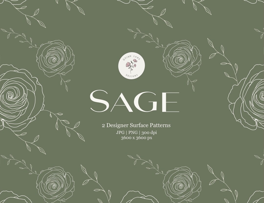 Sage Green Surface Pattern Minimalist Rose Pattern Line Art - Etsy