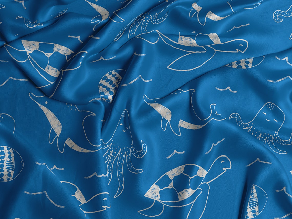 Ocean Life Surface Pattern, Blue Dolphin Seamless Pattern, Octopus ...