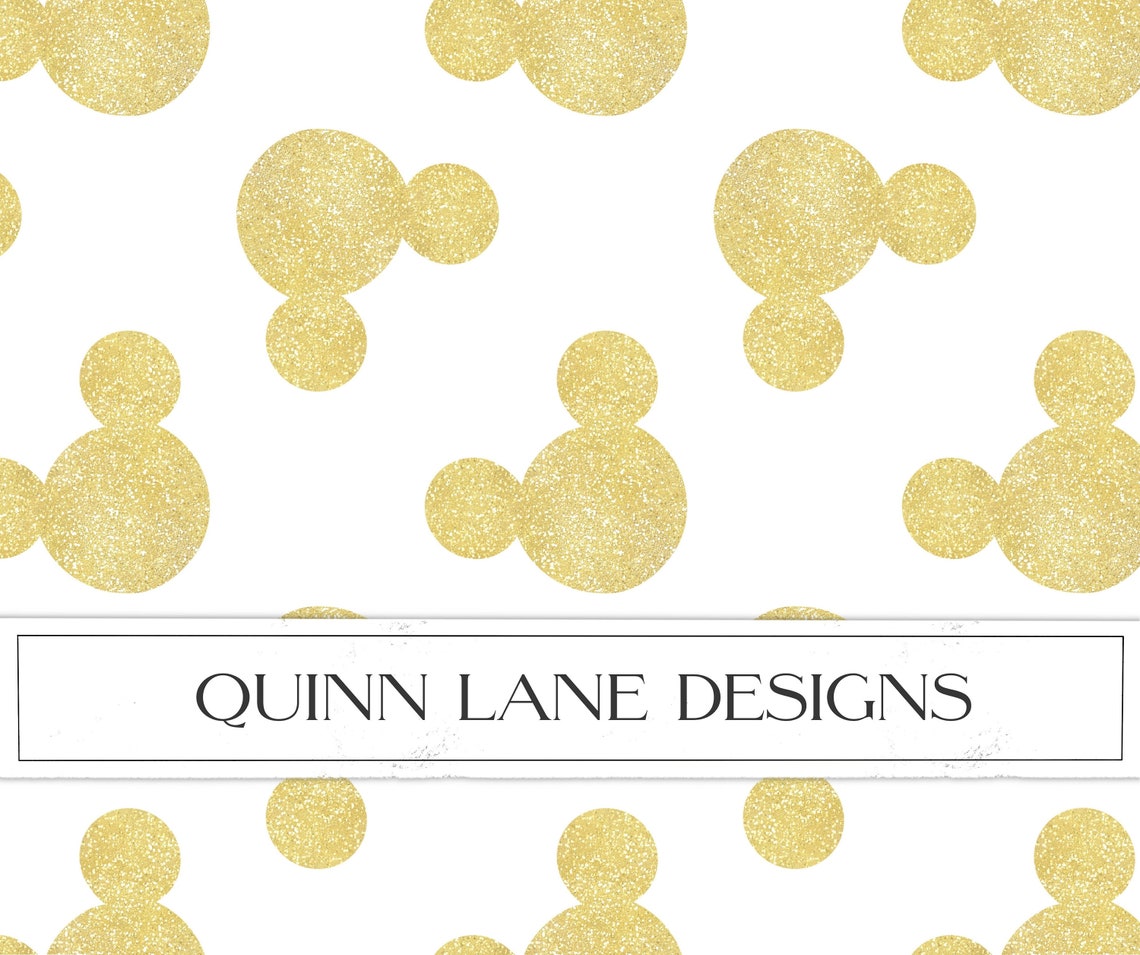 Gold Glitter Mouse Ears Seamless Pattern, Flashy Mouse Fabric Design ...