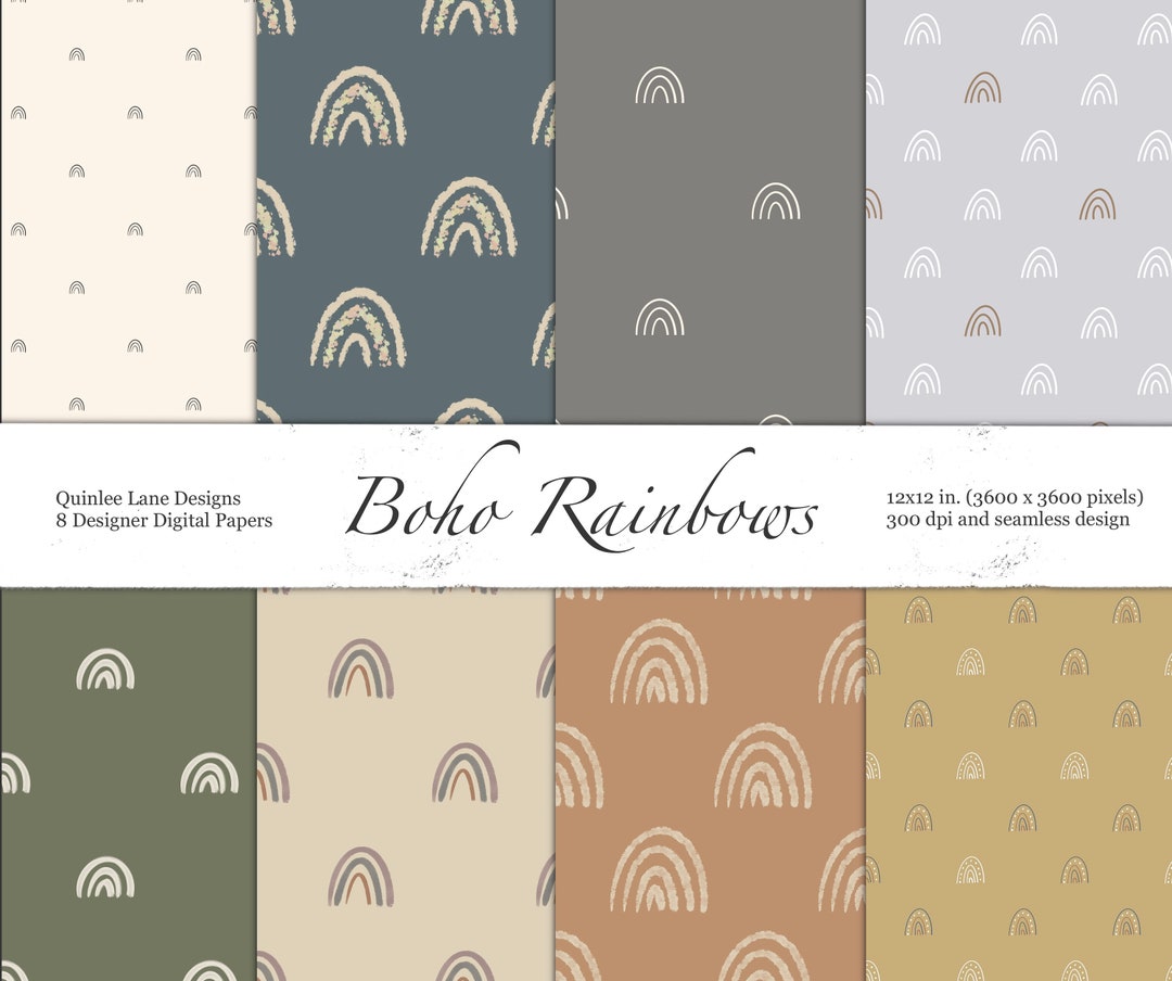 Boho Rainbow Digital Paper Pack, Seamless Patterns, 12x12 Bohemian ...