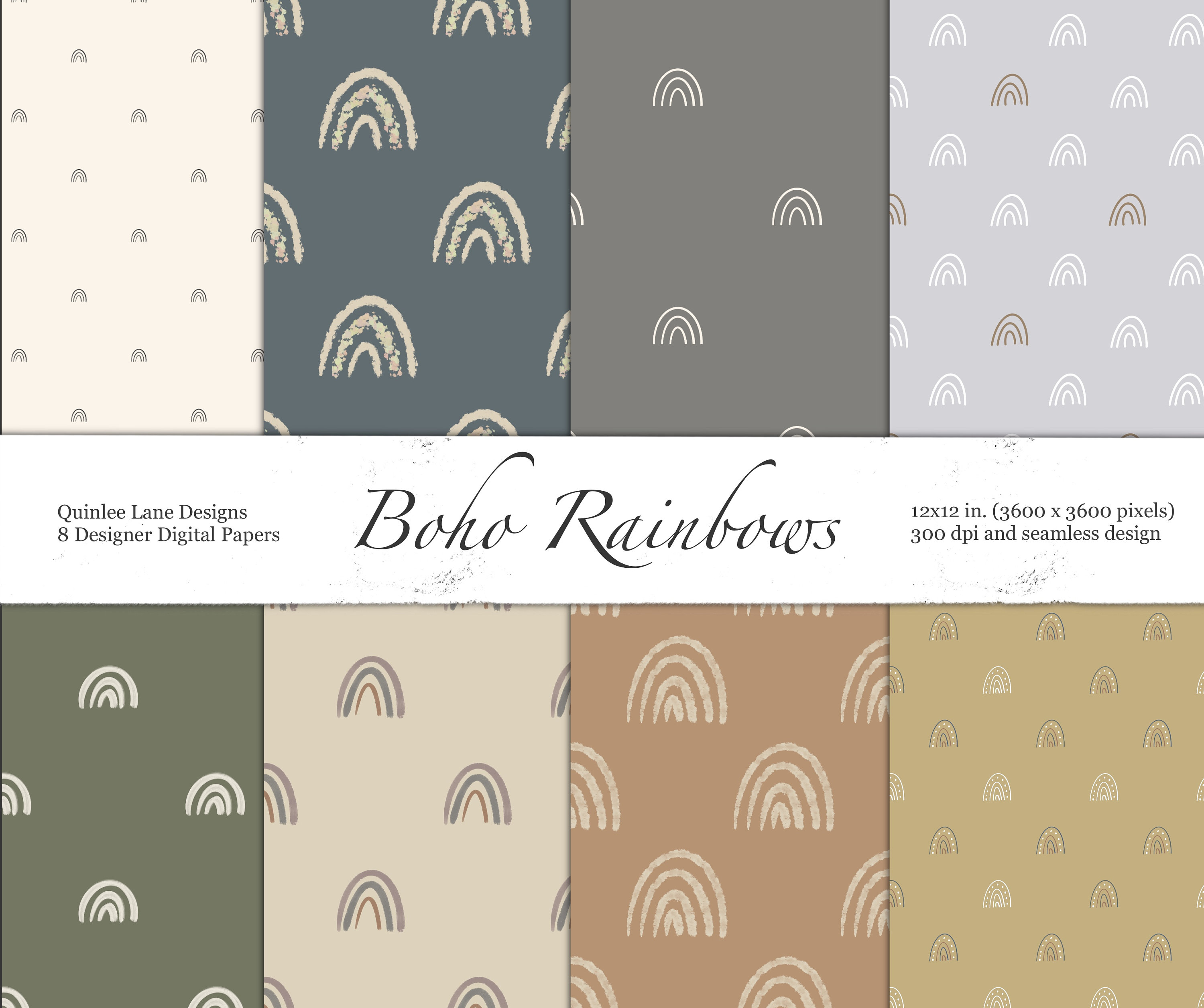 Boho Rainbow Digital Paper Pack, Seamless Patterns, 12x12 Bohemian ...