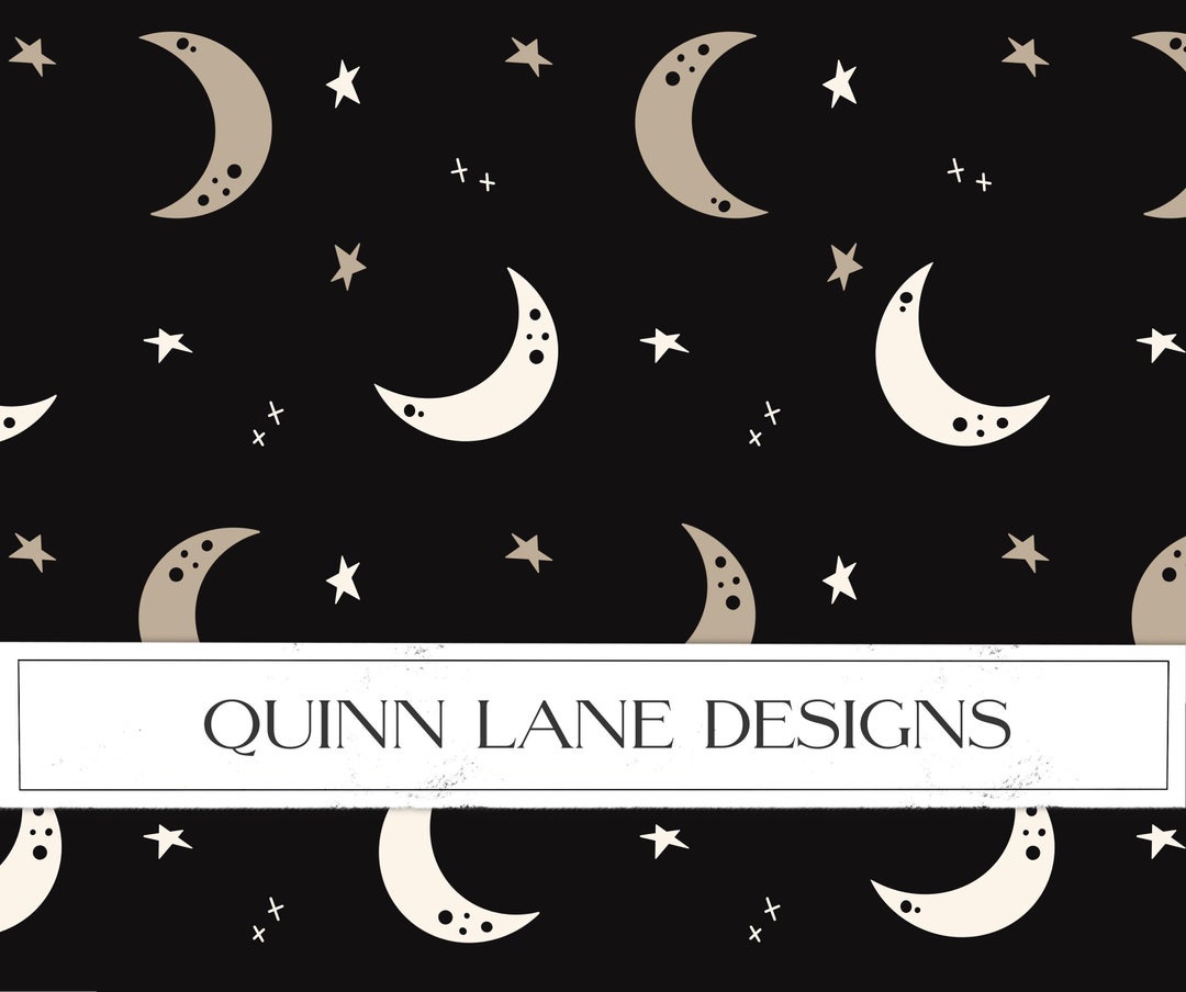 Moon and Stars Seamless Pattern, Boho Moon and Stars Pattern, Black and ...