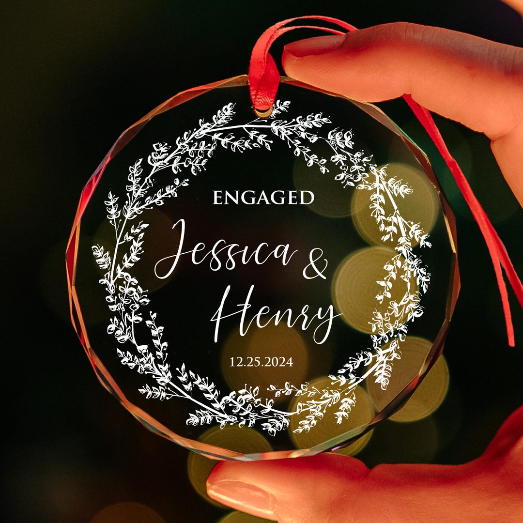 Custom First Christmas Engaged GLASS Ornament, Engagement Keepsake, 1st ...