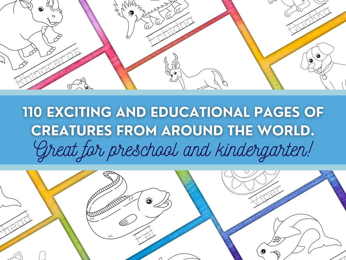World Creatures | 110-page Trace and Color Animal Coloring Book for ...