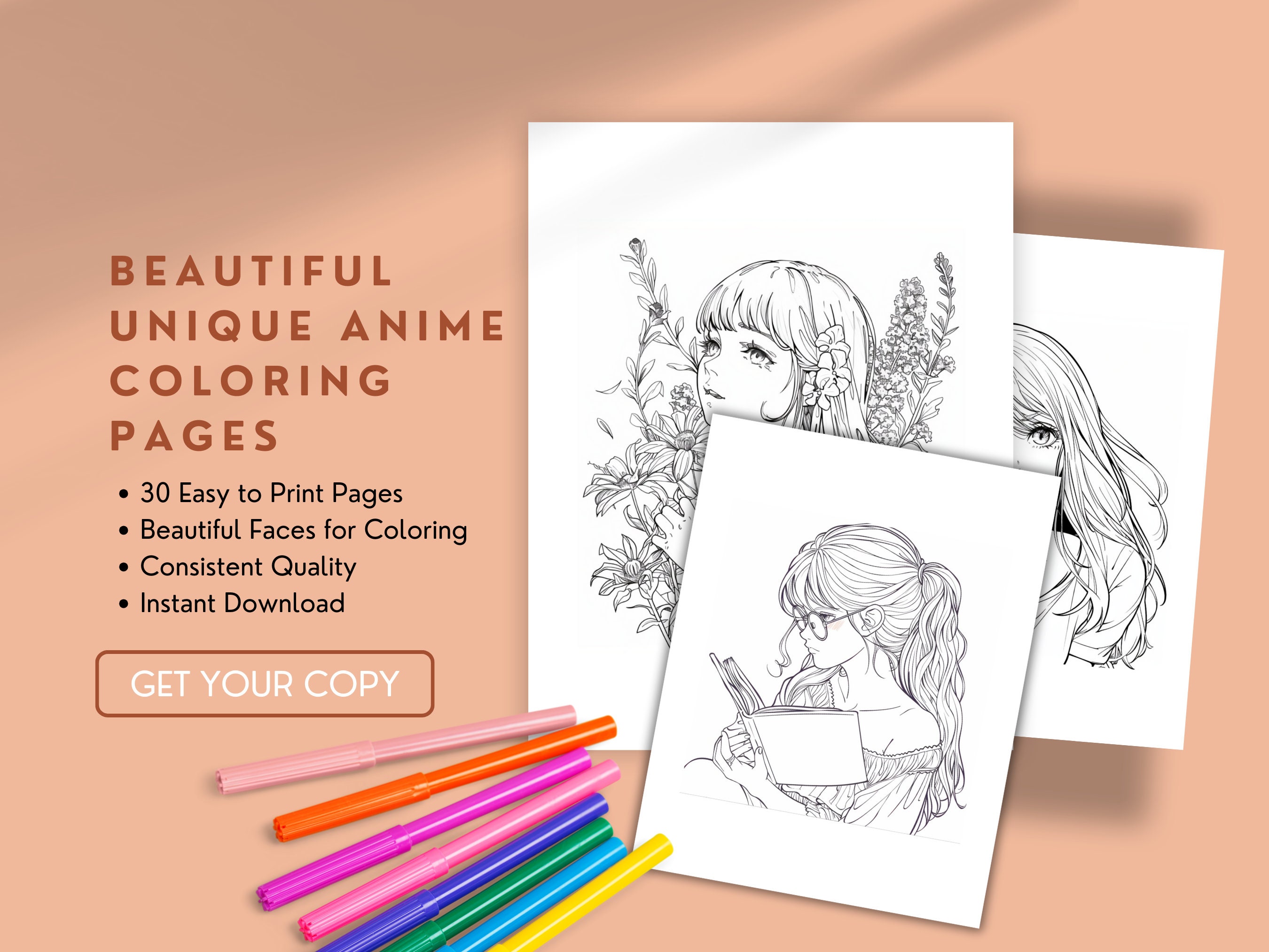 Cute Anime Girl Coloring Book | Manga Coloring | for Kids and Adults ...