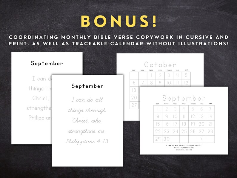 Trace & Color Calendar With Bible Verses | Homeschool and Classroom ...