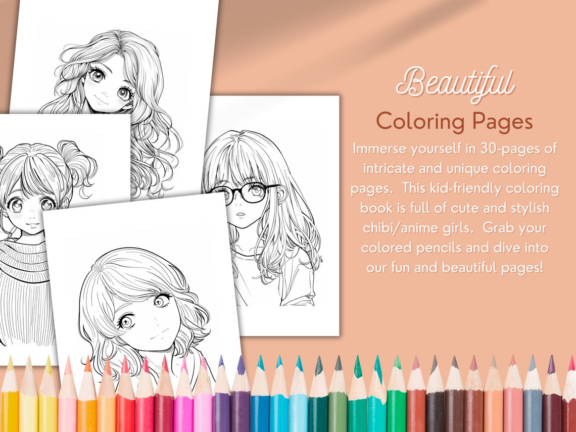 Cute Anime Girl Coloring Book | Manga Coloring | for Kids and Adults ...