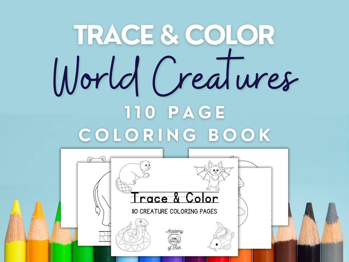 World Creatures | 110-page Trace and Color Animal Coloring Book for ...