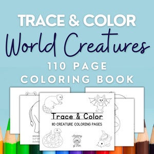 World Creatures | 110-page Trace and Color Animal Coloring Book for ...