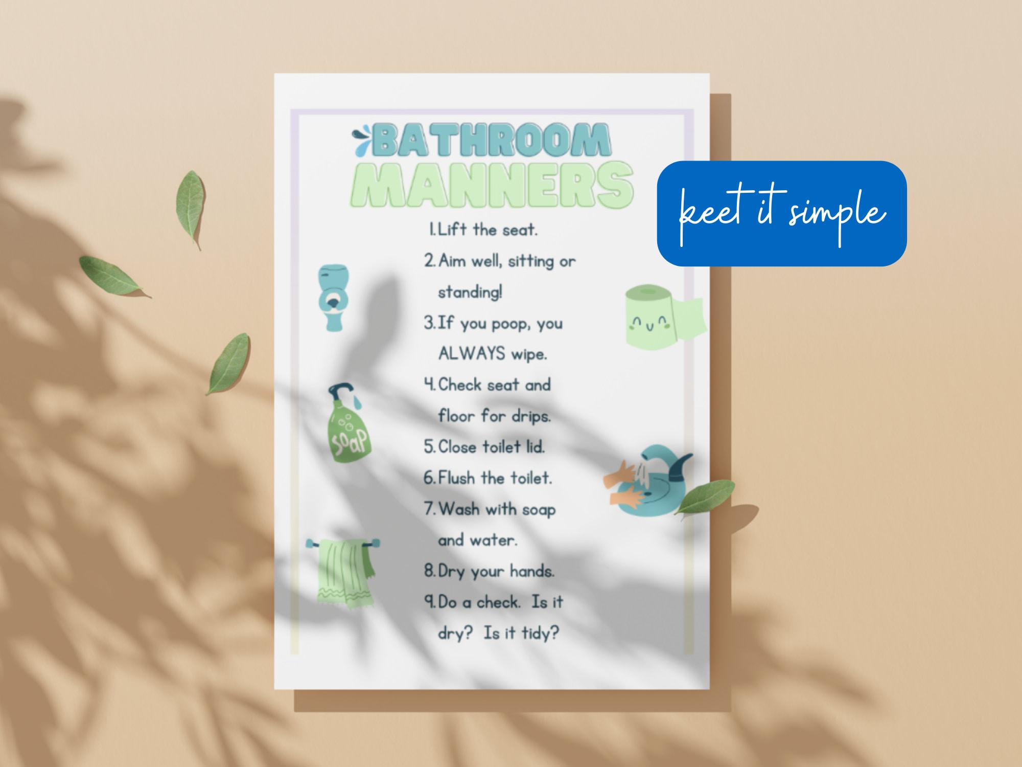 Bathroom Manners Etiquette Poster, Printable Poster, Rewards Chart ...