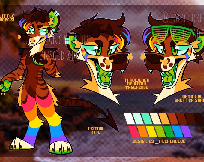 Throwback Rainbow Devil Thylacine Furry/fursona Adoptable - Etsy