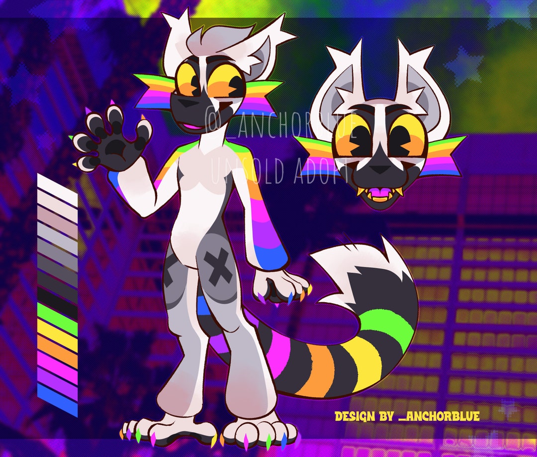 Vaporwave Rainbow Lemur Furry/fursona Adoptable - Etsy