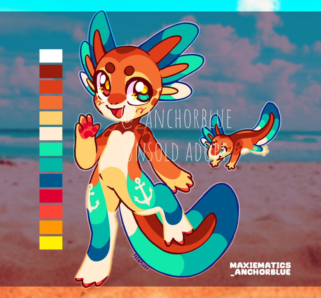 Tropical Beachy Axolotl Furry/fursona Adoptable - Etsy