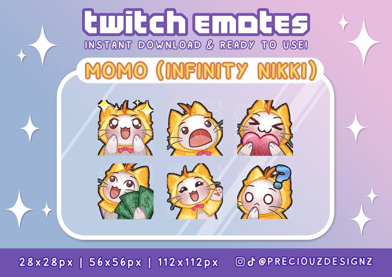 Momo Infinity Nikki Emote Set for Twitch, Discord, Youtube Chibi Cute ...