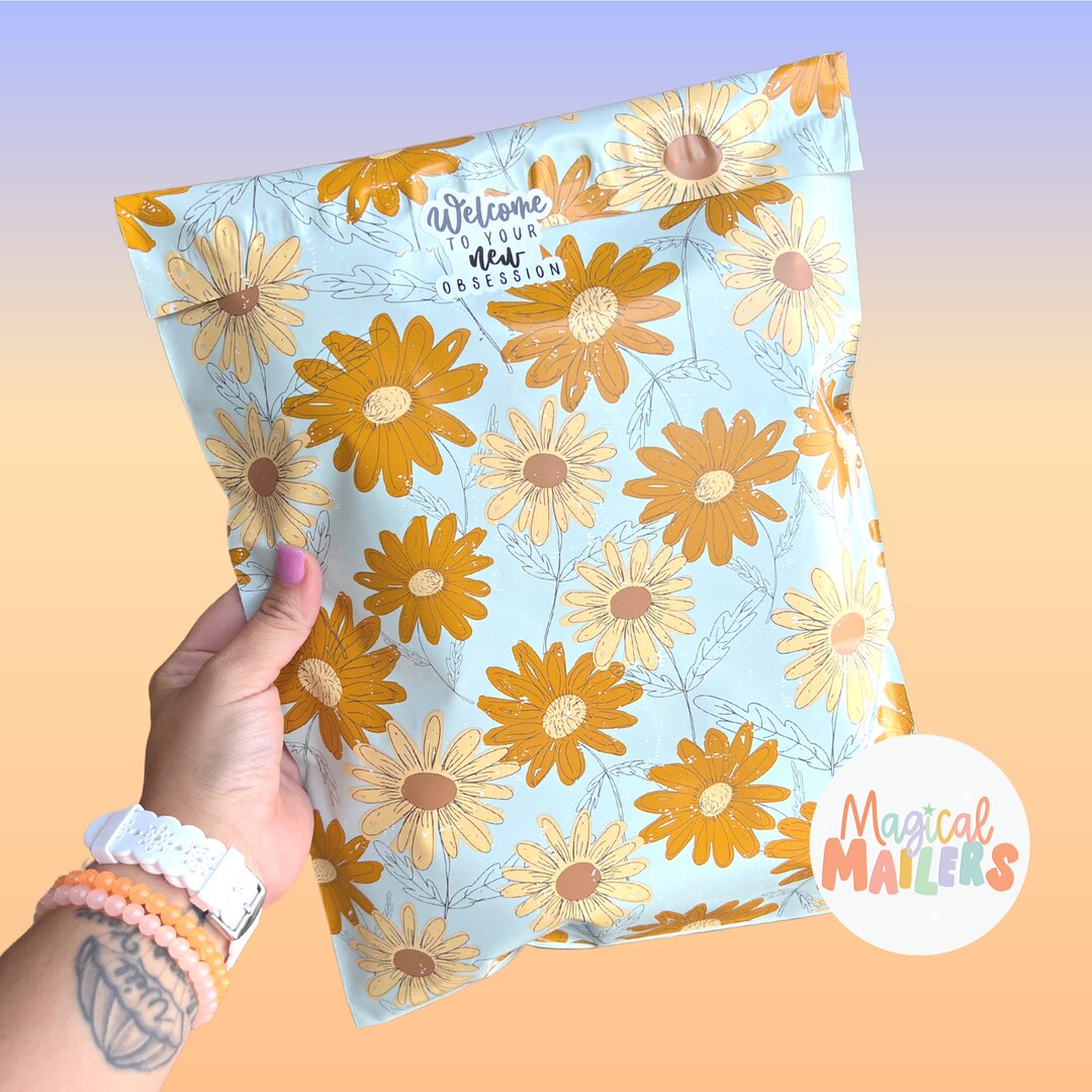 14.5x19 Poly Mailer BLUE DAISIES, 3.15mil Thick. Big Boutique Poly ...