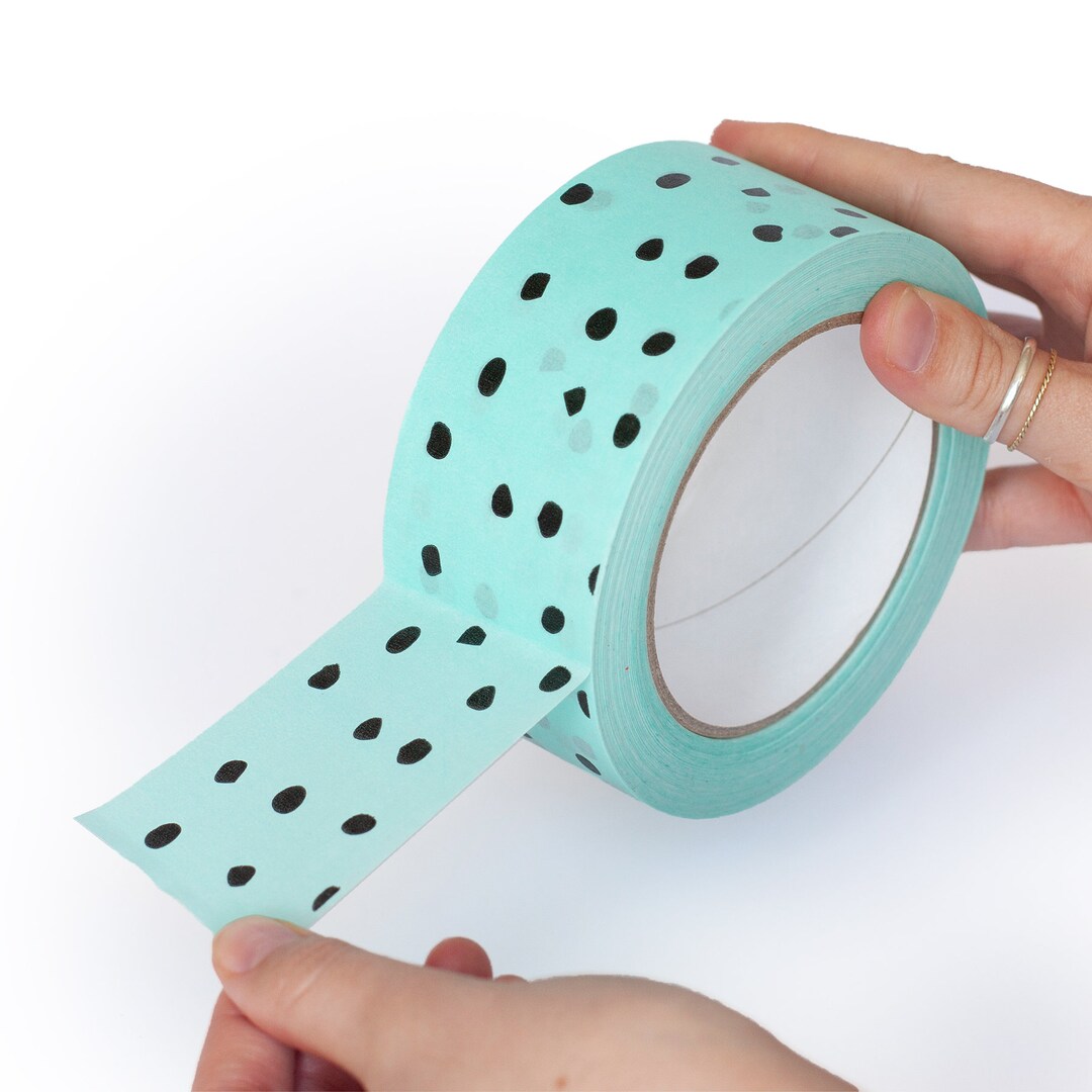 Printed Paper Tape, Mint With Black Polka Dots, Eco-friendly, Pattern ...