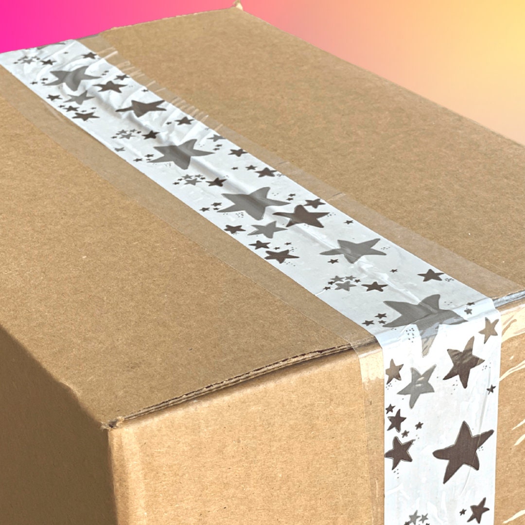 Printed Packaging Tape, BLACK + GRAY Stardust, Patterned Carton Tape ...