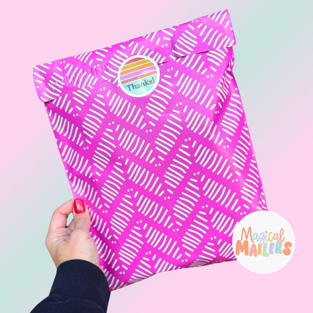25ct-100ct 10x13” Poly Mailer HOT PINK ZIGZAG, 3.15mil Thick. Pink ...
