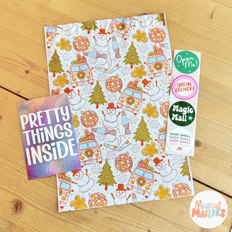 25-100ct 10x13” Poly Mailer RETRO NOEL, 3.15mil Thick. Holiday Poly ...