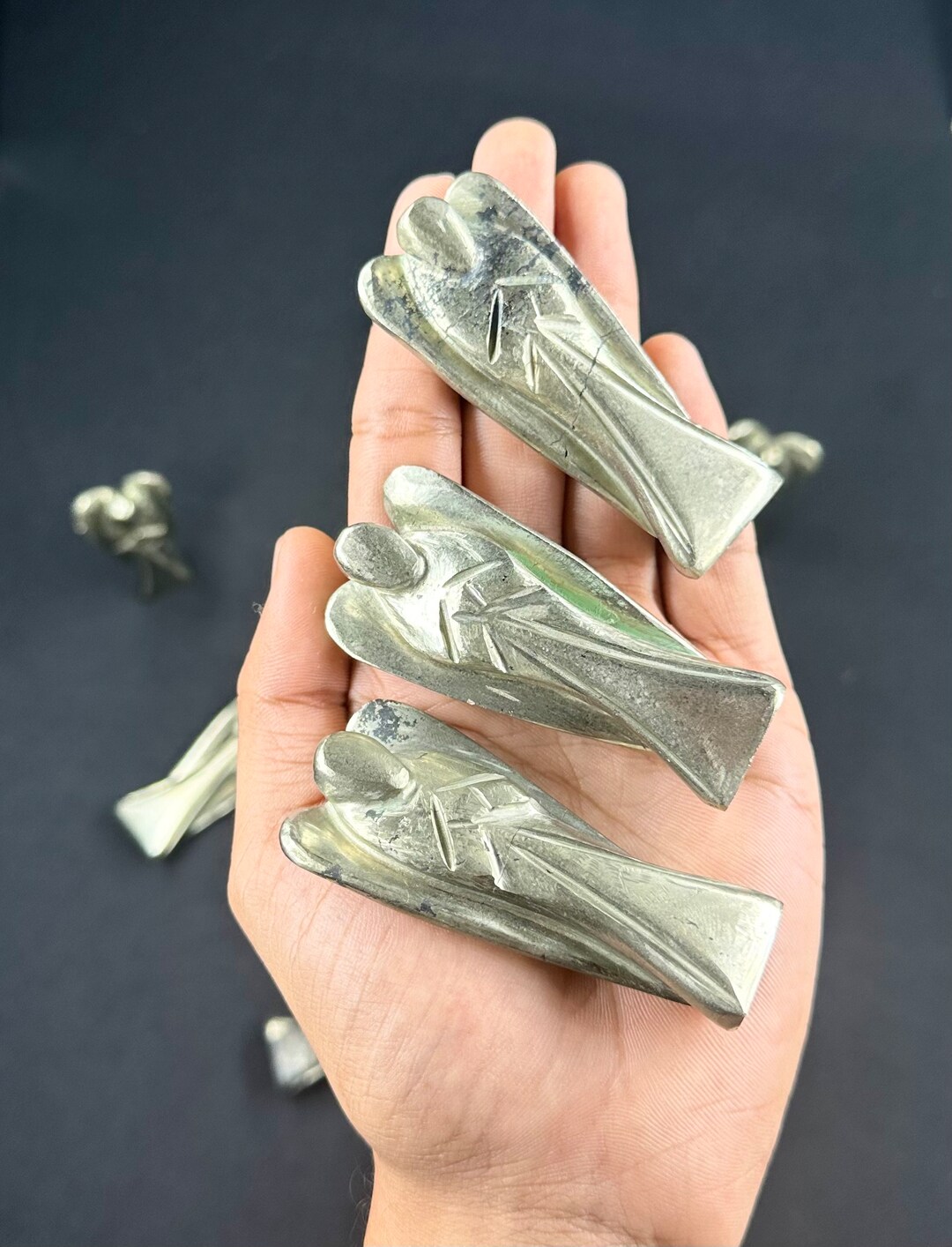 2pcs 3pyrite Angel Set of 2piece Carving Fools Gold Protection Angel ...