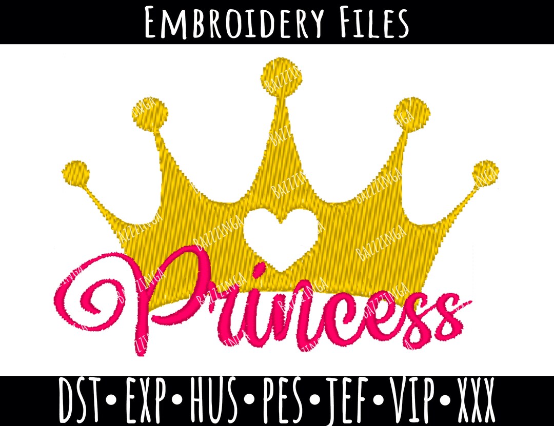 Princess Embroidery File, H:2/3/4/5, Crown Art for Embroidery Machine ...