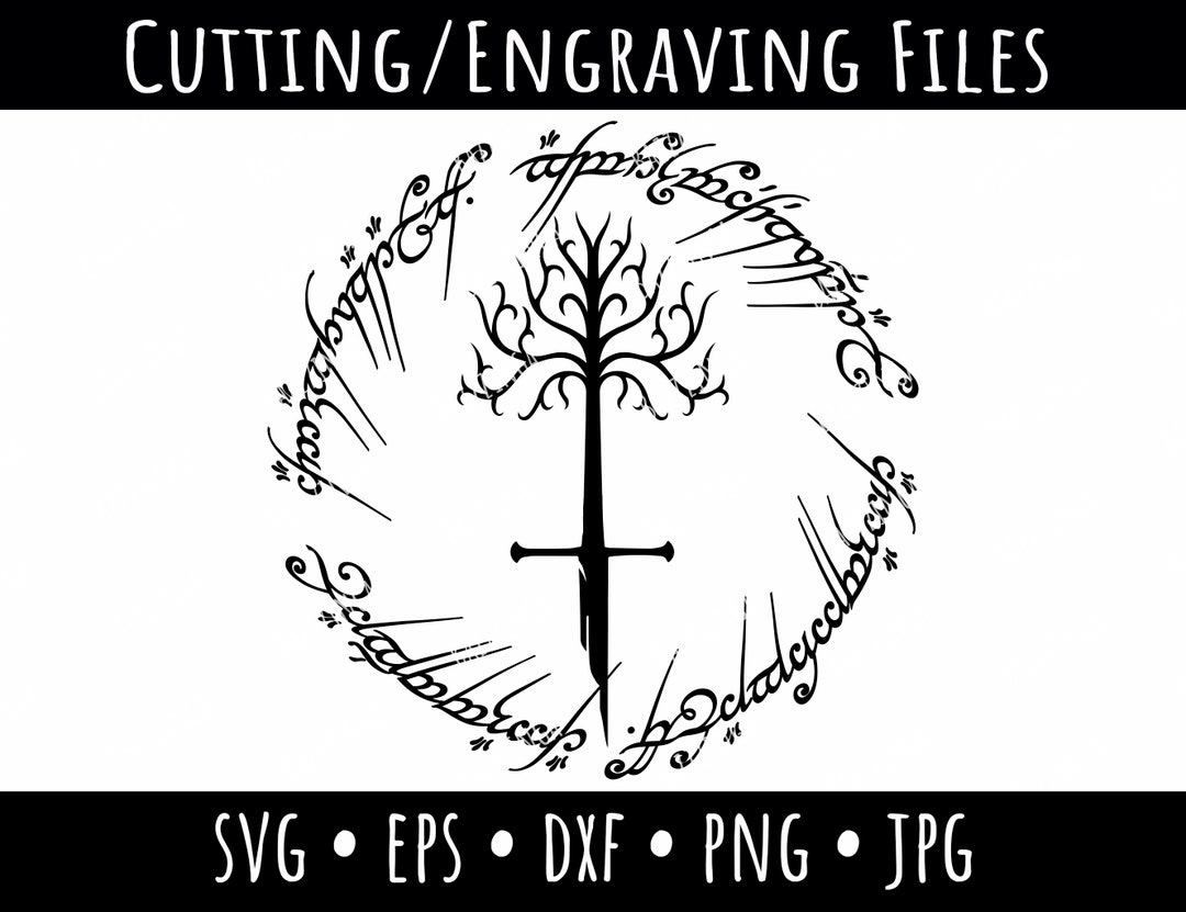 Um anel com árvore de Gondor e vetor de espada Narsil, Bilbo Bolseiro tLOTR Frodo Gandalf Design ...