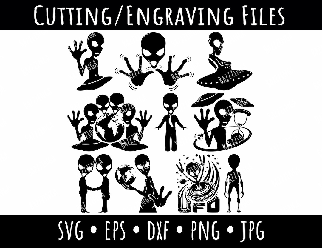 10 Aliens Set SVG, Cosmic SVG, UFO Vector, Cutting File, Digital ...