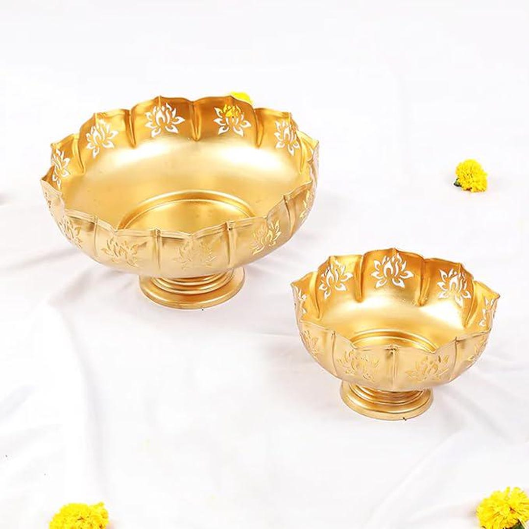 Set of 2 Urli Bowl With Diya Metal Golden Bowls Urlis for Decoration ...