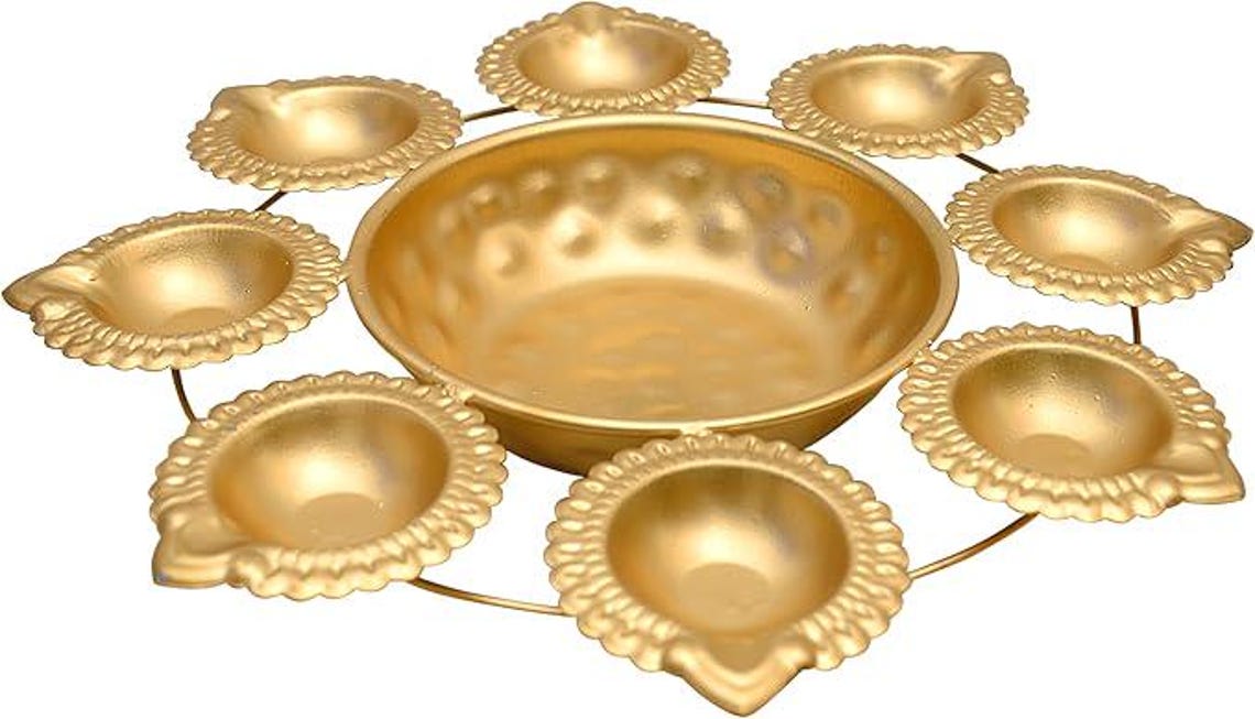 Urli Bowl With Diya Metal Golden Bowls Urlis for Decoration Medium Size ...