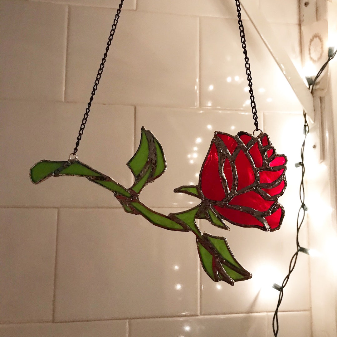 Rose Stained Glass Suncatcher - Etsy