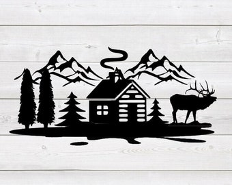 Mountain Cabin Scene Svg - Etsy