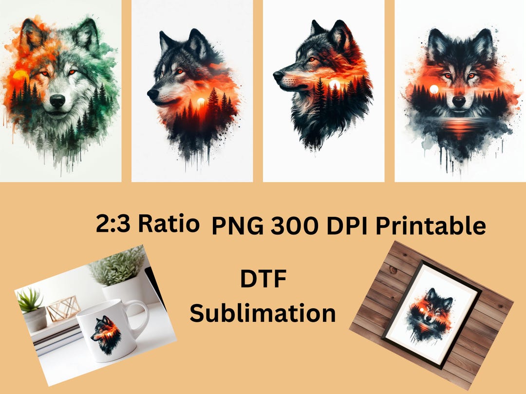 4 Double Expose Wolf JPG Printable Images, 4 Double Exposed Wolf PNG ...