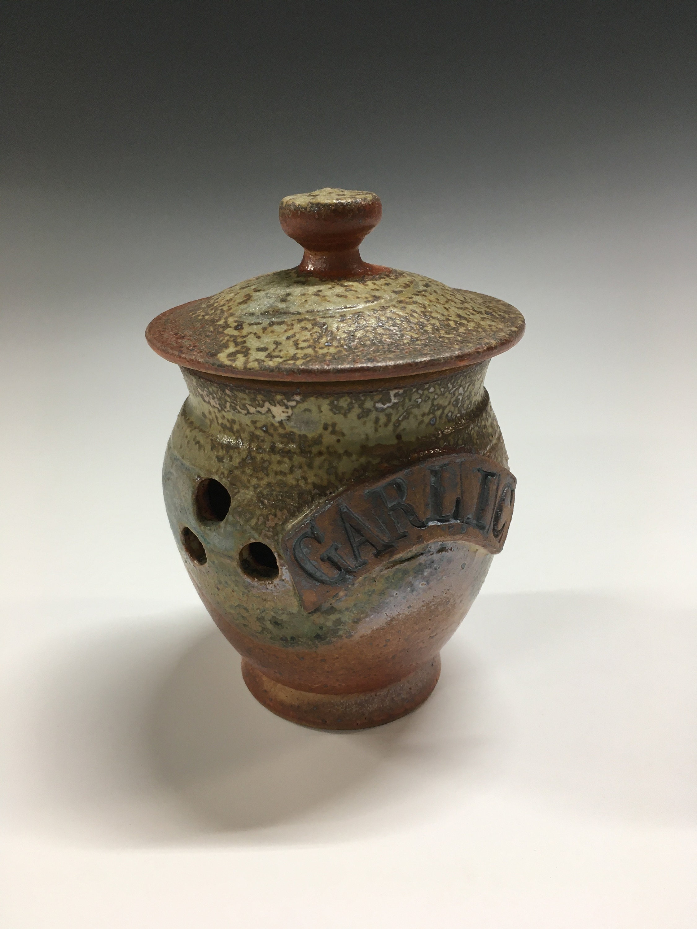 Labeled and Lidded Garlic Keeper for Your Kitchen Counter, Wheel Thrown ...