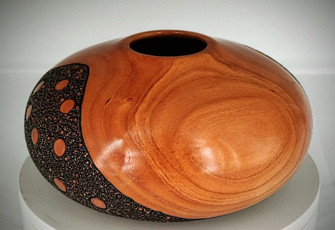 Hand Turned Cherry Vessel With Pyrography Work. - Etsy
