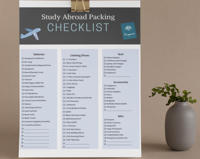 Study Abroad Printable Packing Checklist, Semester Abroad, Flown Abroad ... Study Abroad Printable Packing Checklist, Semester Abroad, Flown Abroad ...