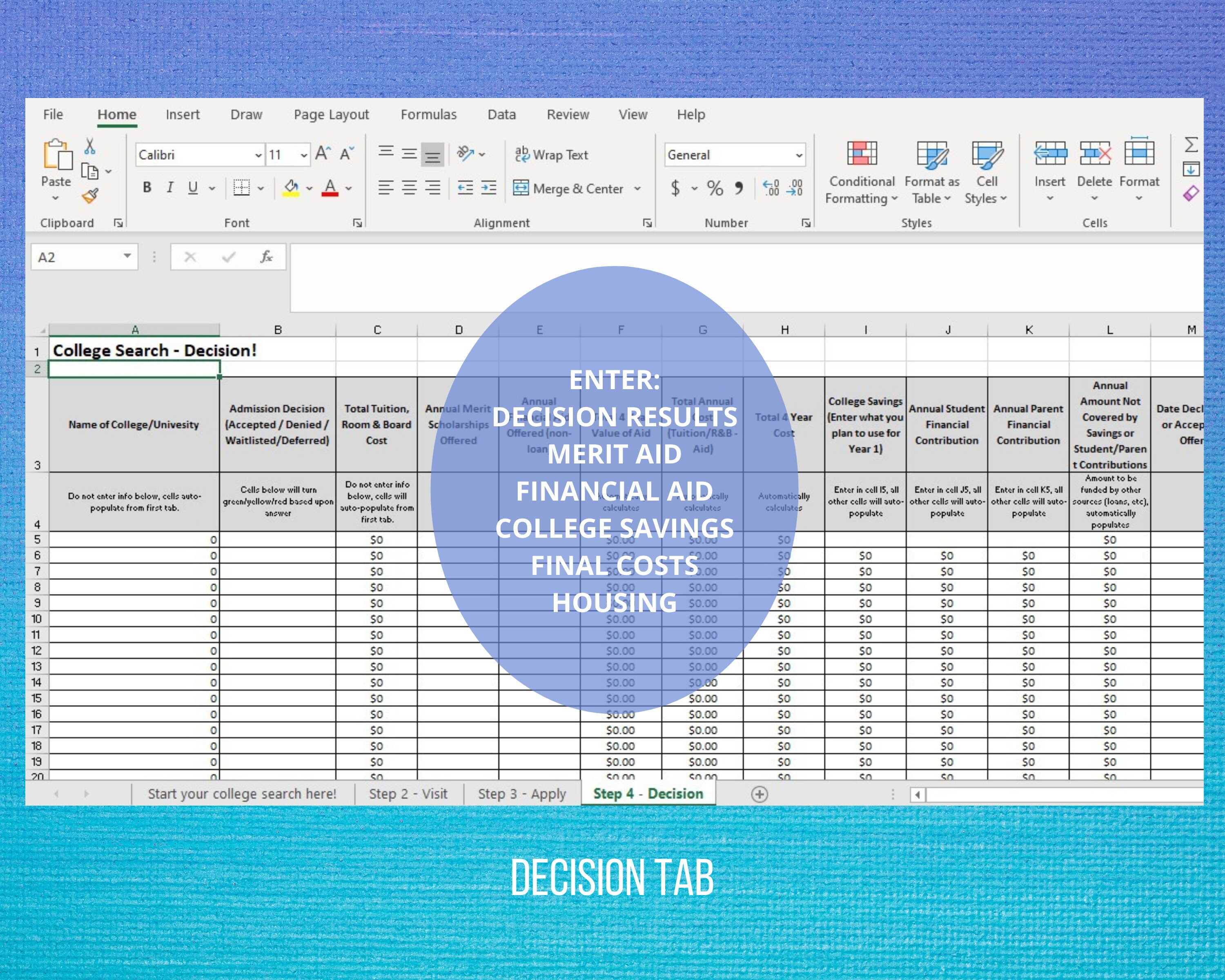 College and University Search Spreadsheet Track Data Track Visits Track ...