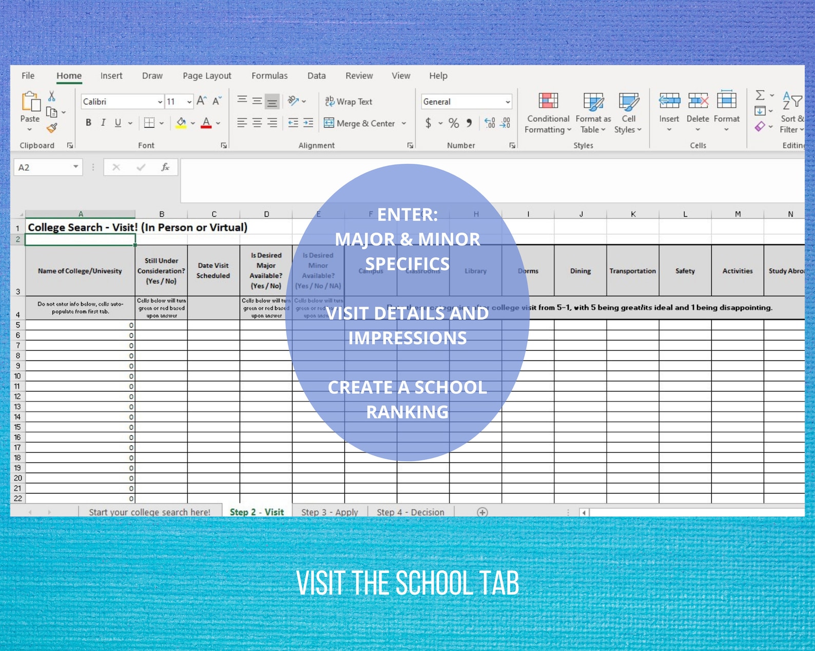 College and University Search Spreadsheet Track Data Track Visits Track ...