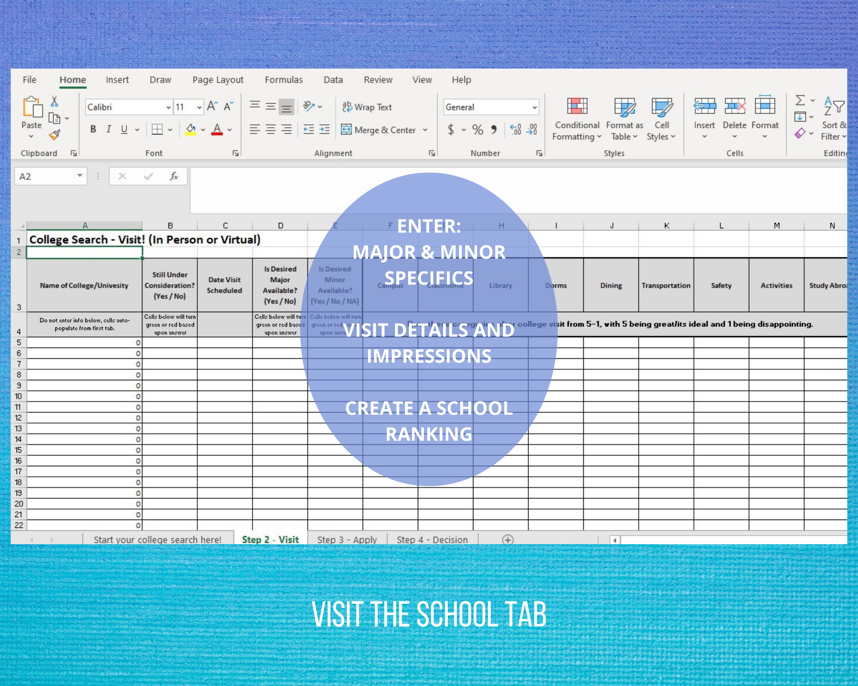 College and University Search Spreadsheet Track Data Track Visits Track ...