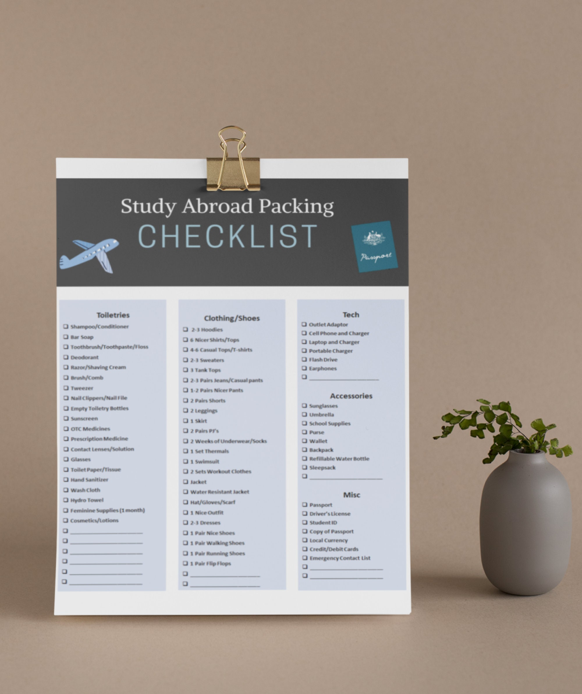 Study Abroad Printable Packing Checklist Semester Abroad | Etsy