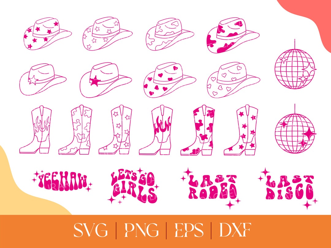 Cowgirl Disco Bachelorette, SVG Bundle, Cowgirl Hat, Cow Print, Pink ...