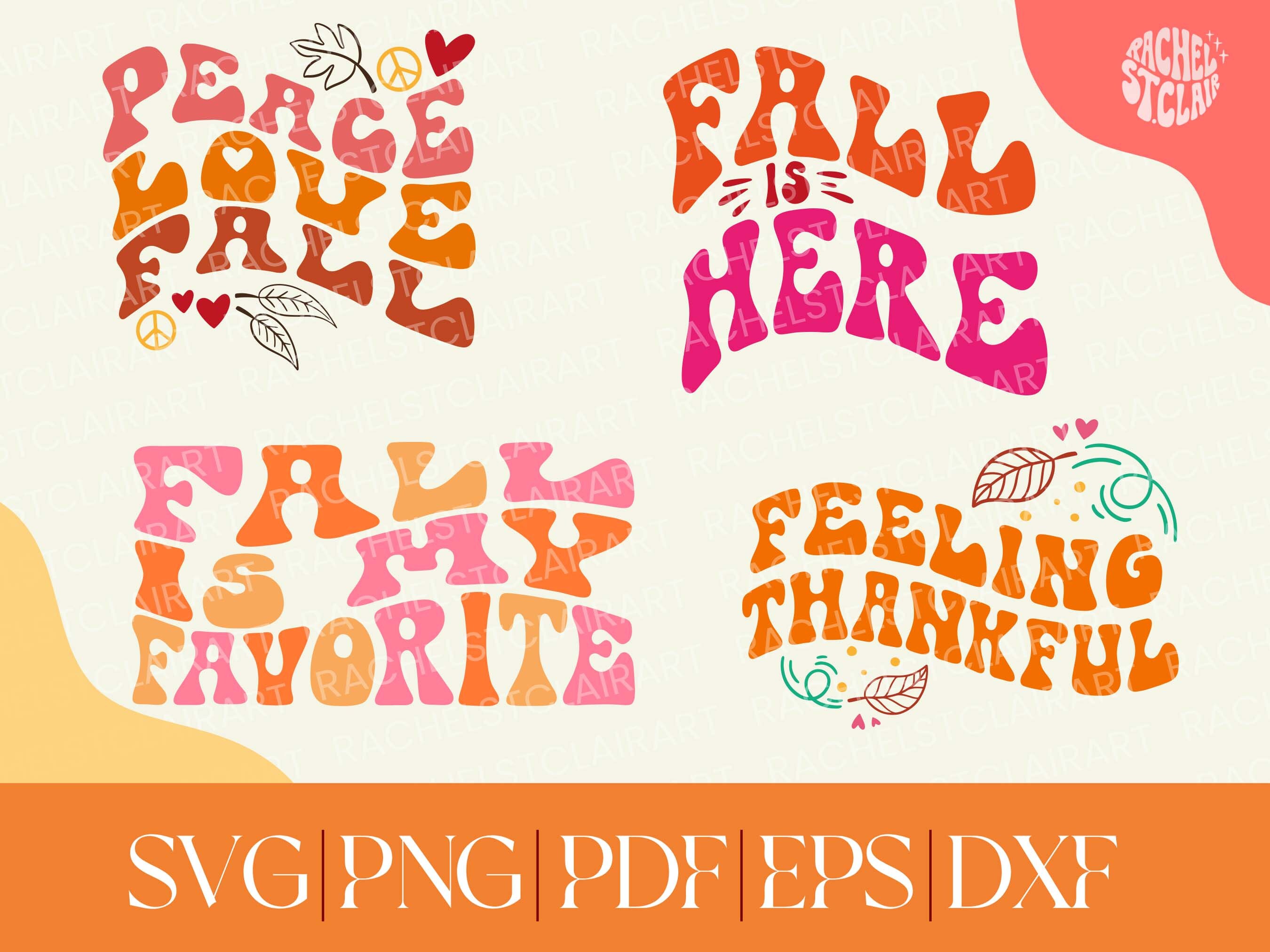 Retro Fall Bundle Autumn Clip Art SVG Groovy 60s 70s T - Etsy