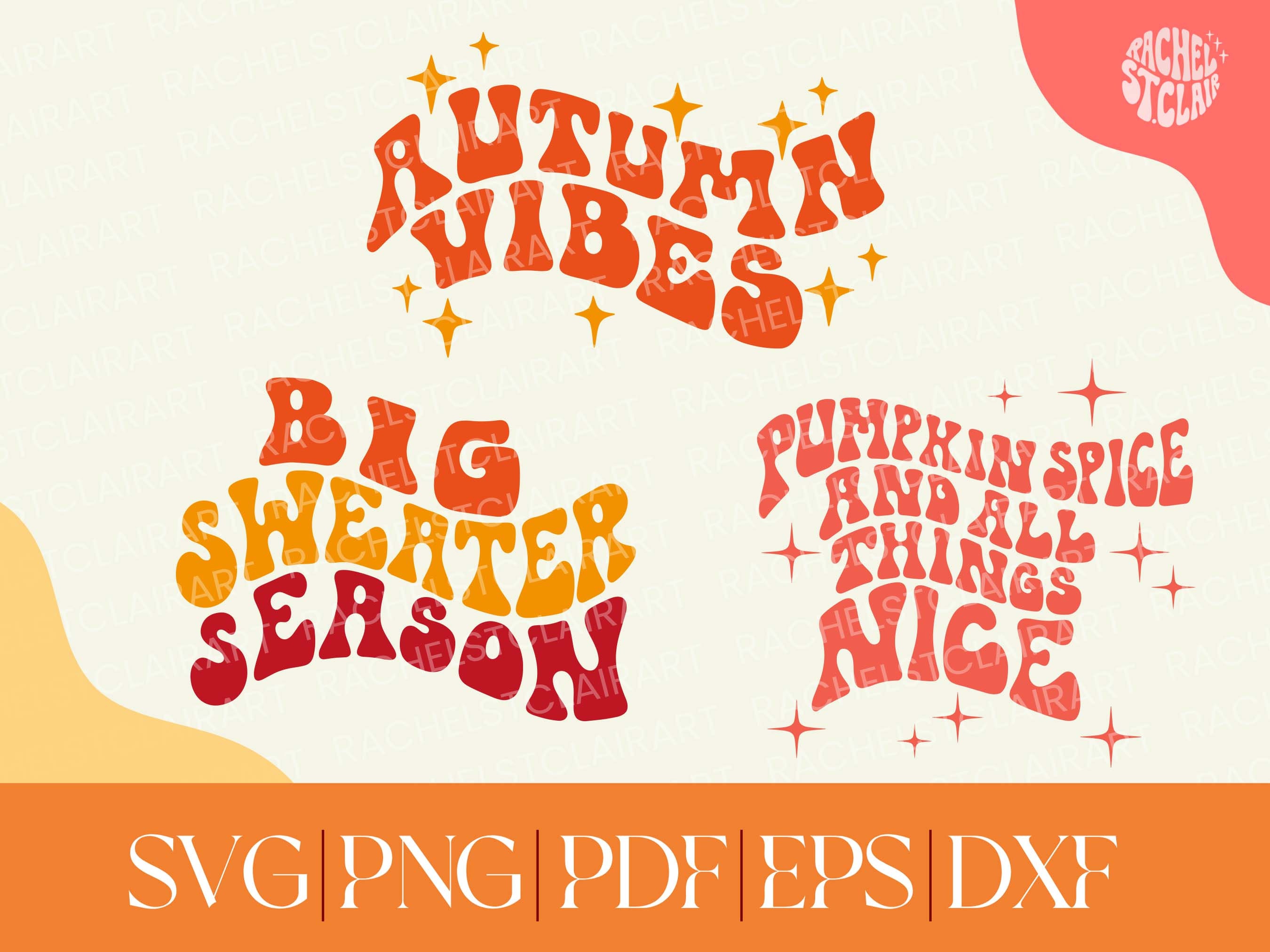 Retro Fall Bundle Autumn Clip Art SVG Groovy 60s 70s T - Etsy