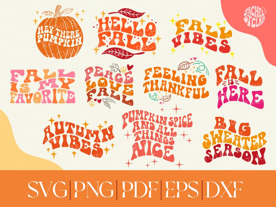 Retro Fall Bundle, Autumn Clip Art SVG, Groovy 60s 70s, T Shirt Designs ...