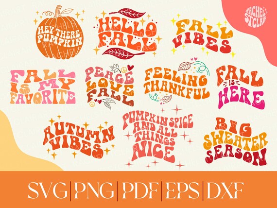 Retro Fall Bundle Autumn Clip Art SVG Groovy 60s 70s T - Etsy