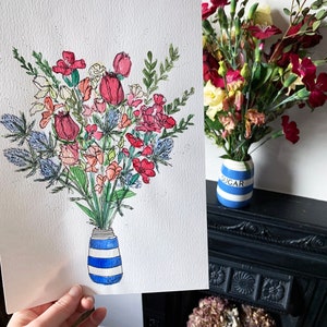 Illustrated Watercolour Flower Bouquet Print | Floral Art - Etsy