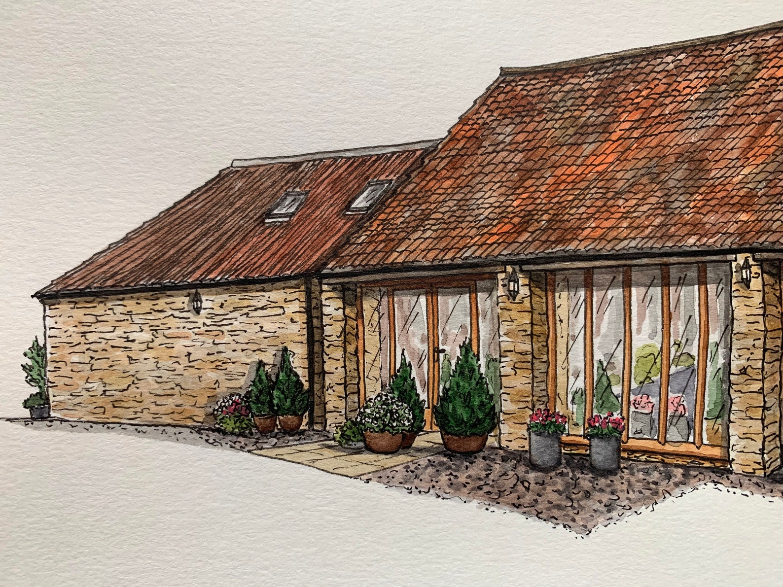 Kingscote Barn Wedding Venue Tetbury Cotswolds Watercolour - Etsy