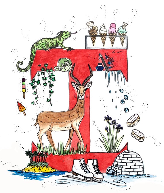 Illustrated Watercolour Alphabet Print Letter I - Etsy