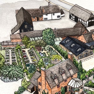 The Hundred House Aerial Map, Shropshire - Watercolour Print ...