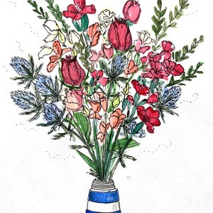 Illustrated Watercolour Flower Bouquet Print | Floral Art - Etsy