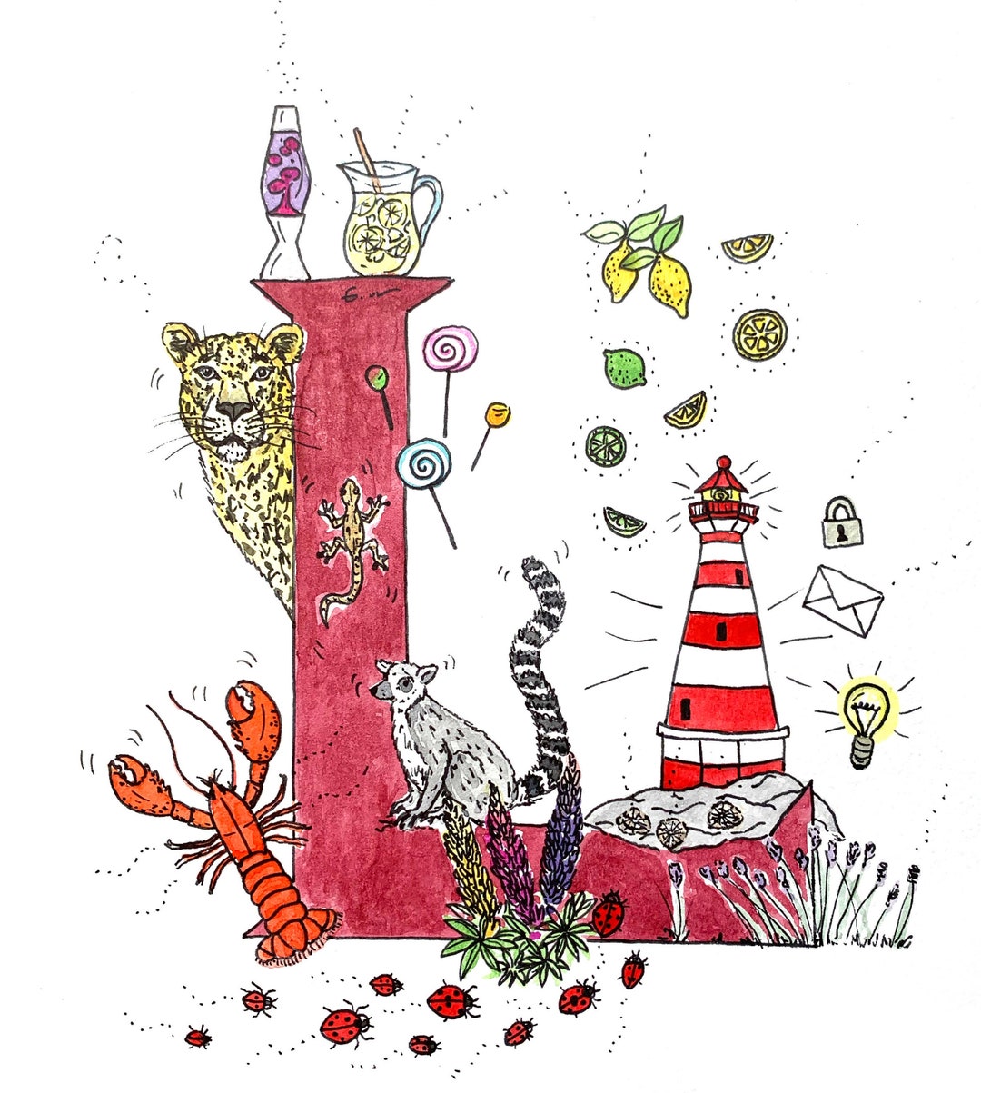 Illustrated Watercolour Alphabet Print - Letter L - Etsy